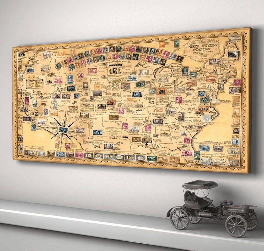 US Postage Stamps Map Poster, Philatelic Wall Art - Etsy