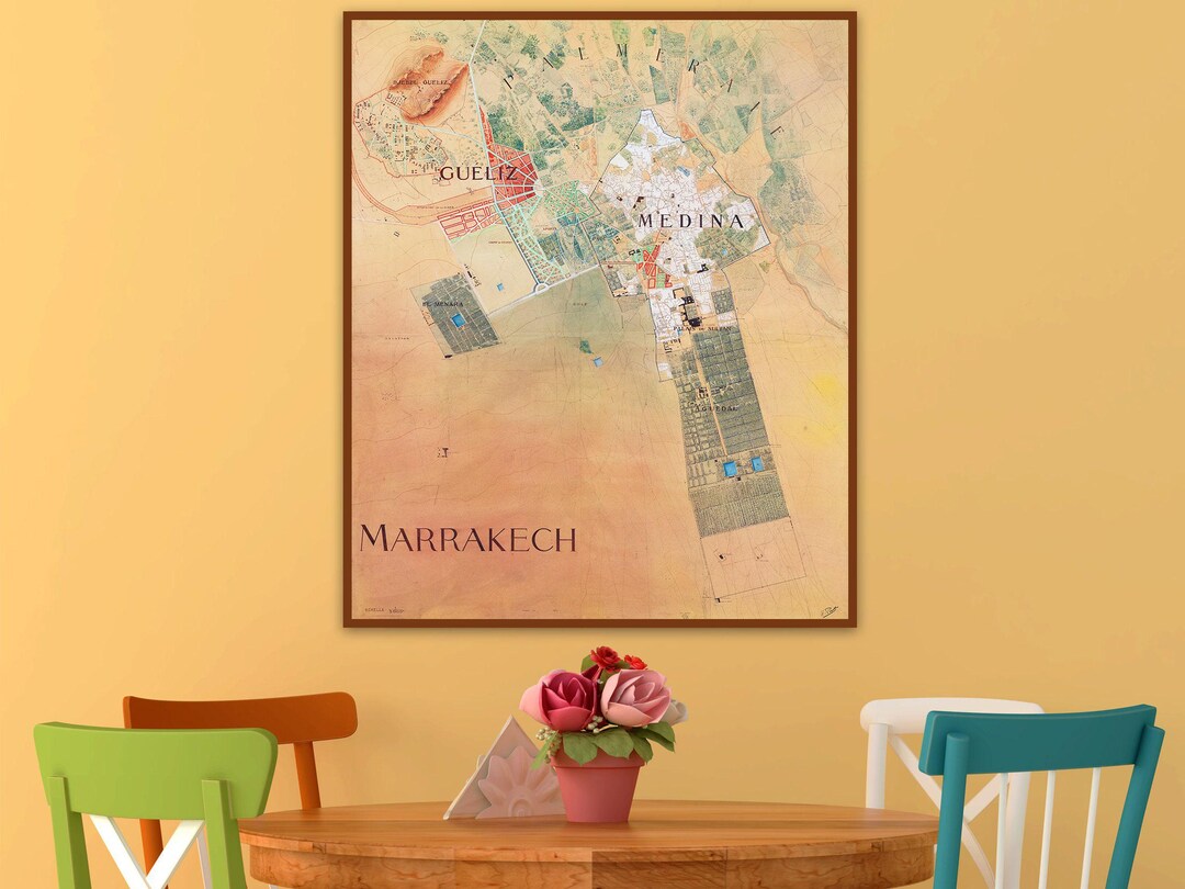 Vintage Marrakesh Map Art Print: Morocco Wall Decor - Etsy
