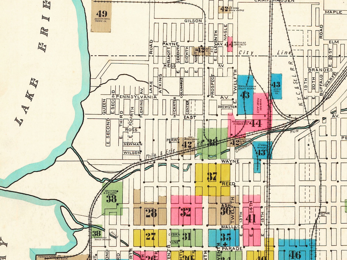 Vintage Map of Erie PA Erie Pennsylvania Map Erie Map Print - Etsy