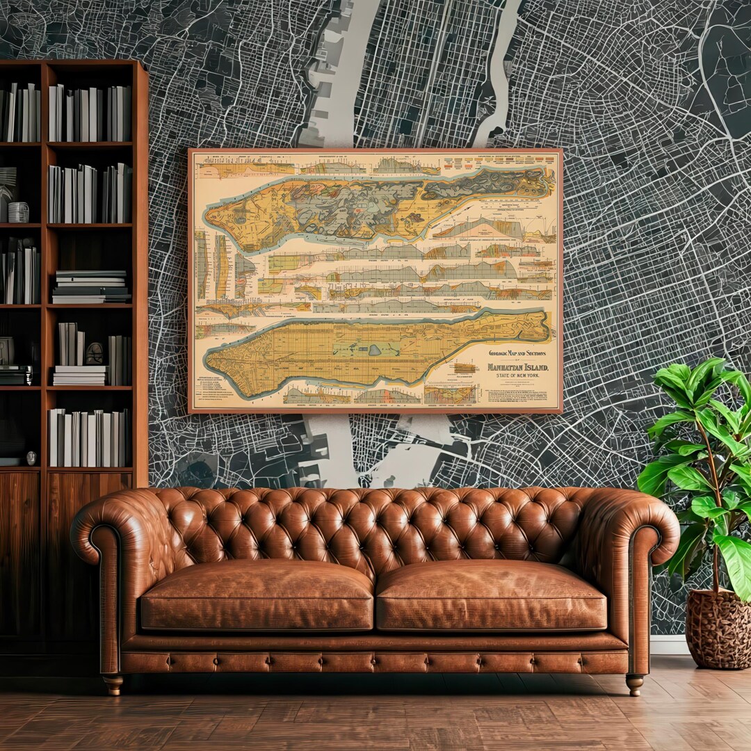 Historic Geologic Map of Manhattan Island, New York, Vintage Wall Art ...