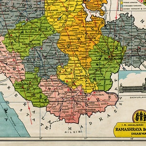 Vintage Map of the Mysore State, Kingdom of Mysore, Mysore Map, Indian ...