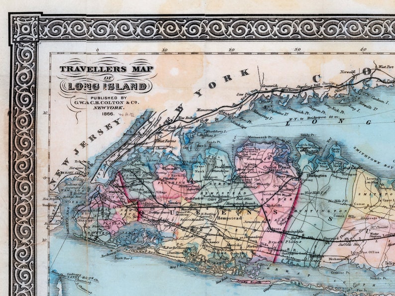 Vintage Map of Long Island Long Island Wall Map Old Long - Etsy