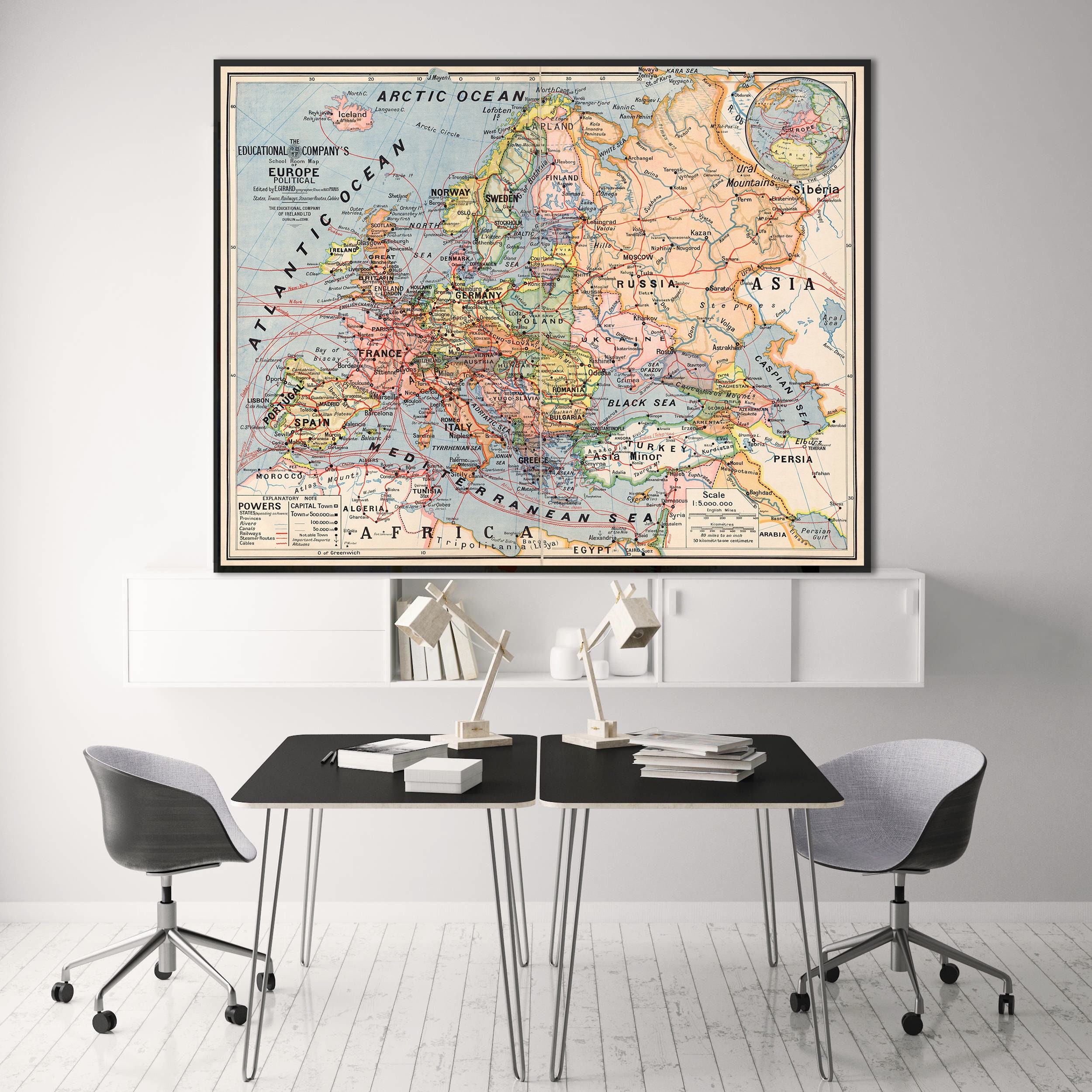 Europe Wall Map Vintage School Map of Europe Europe Map - Etsy UK