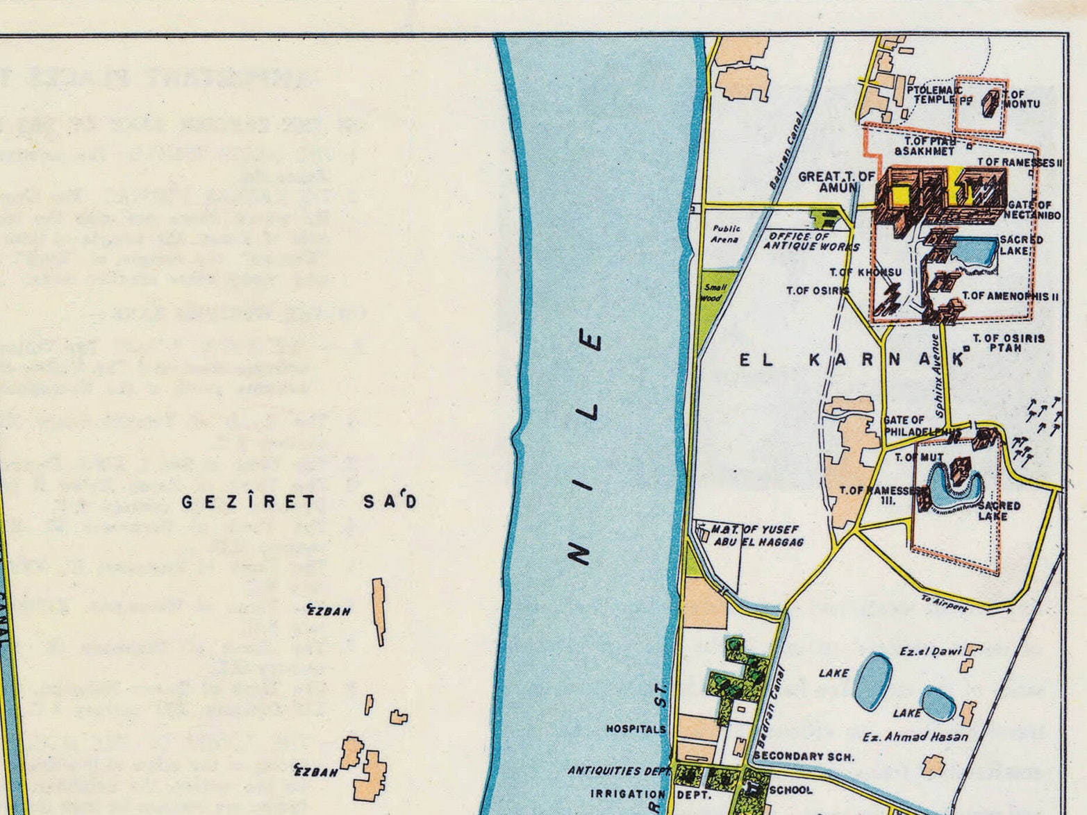 Vintage map of Luxor Egypt Luxor temples hotels rest houses | Etsy