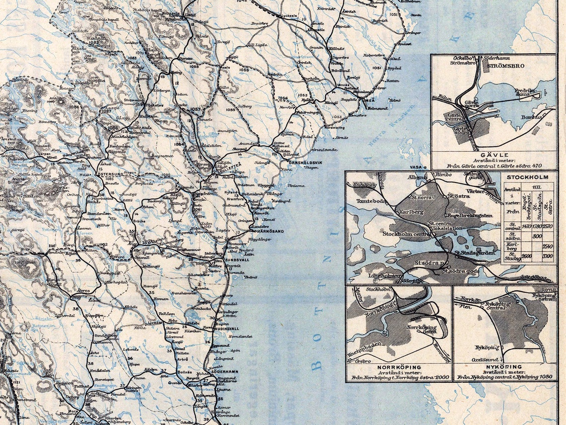 Vintage Map of Sweden Old Sweden Print Large Sweden Wall - Etsy