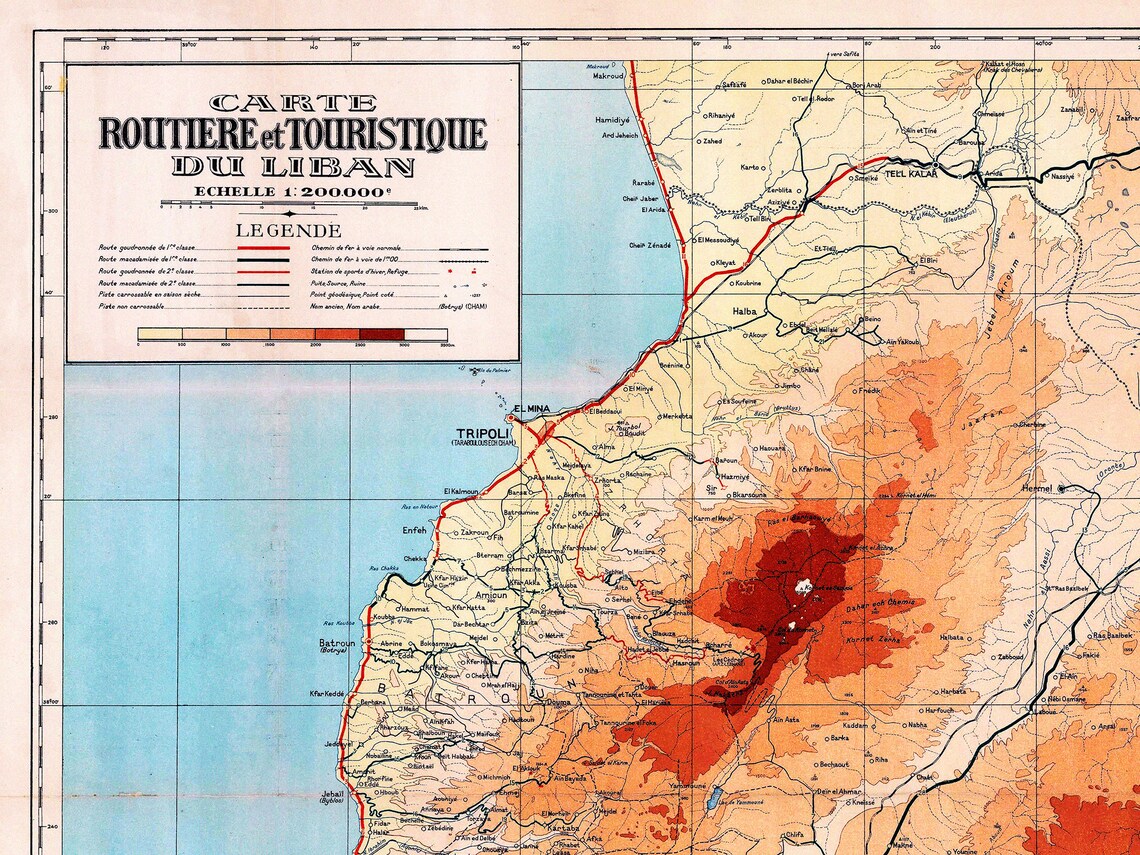Old Lebanon Map Vintage Road Map of Lebanon Oversized - Etsy