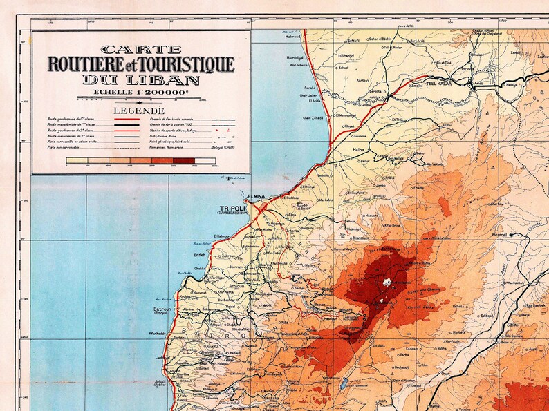 Old Lebanon Map Vintage Road Map of Lebanon Oversized - Etsy