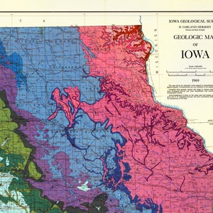 Vintage Geologic Map of Iowa, This Map Shows the Indurated Rocks ...