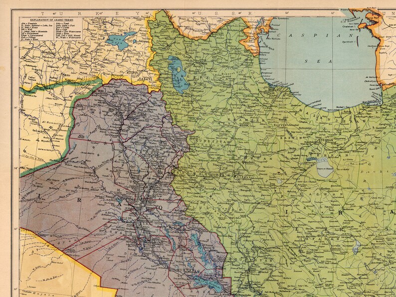 Iran and Iraq old map of Iran and Iraq old wall map vintage | Etsy