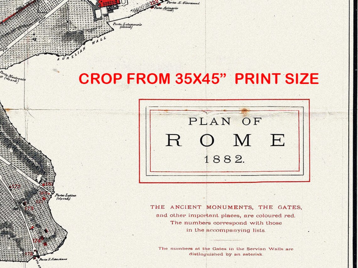 Vintage Map of Rome Showing Ancient Monuments Rome Wall Map | Etsy