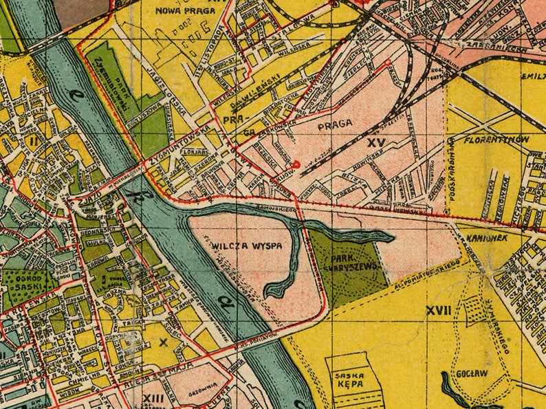 Vinatage Map of Warsaw Old Warsaw Map Warszawa Poland - Etsy