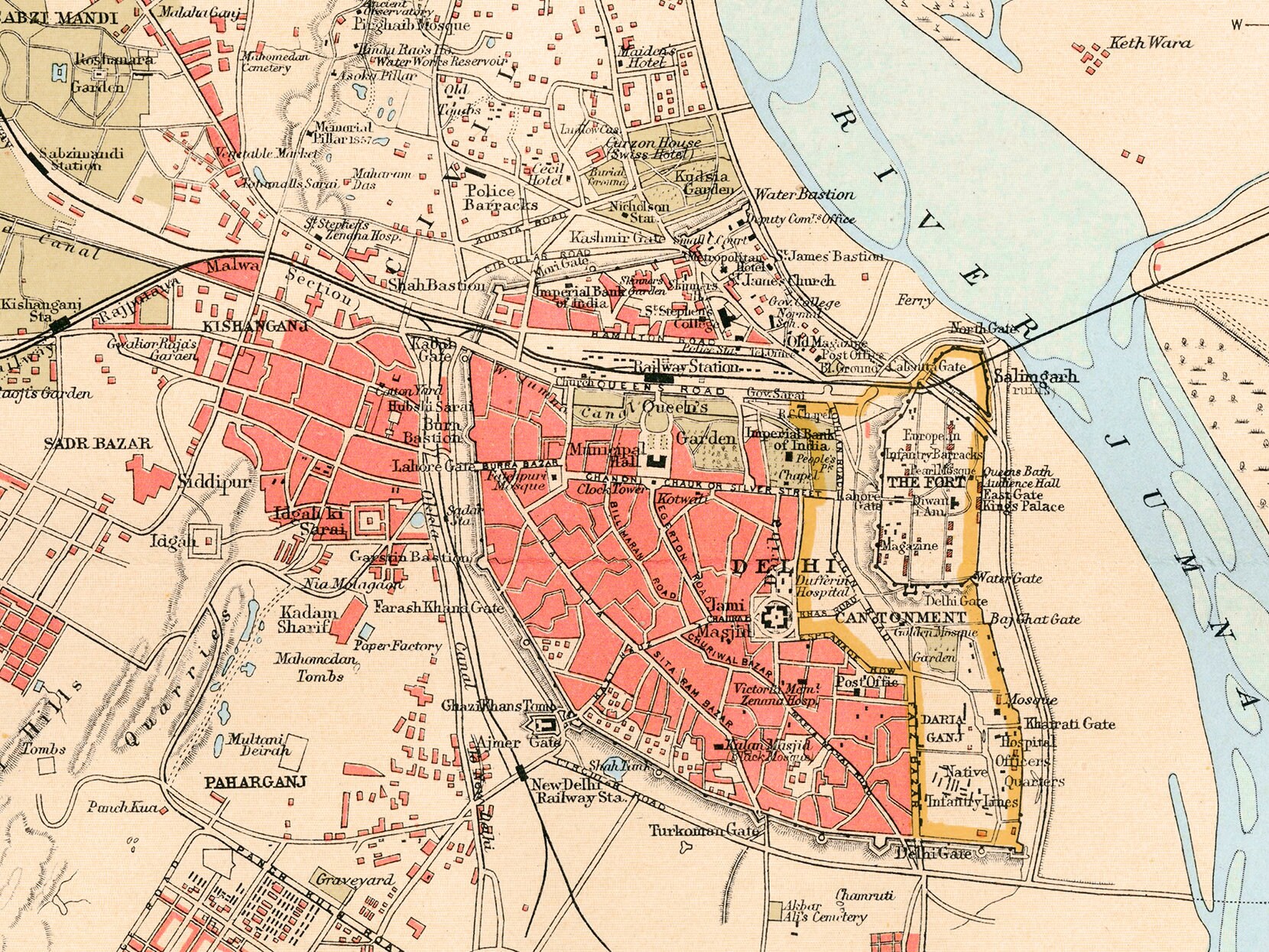 Old Delhi Map Delhi India Vintage Map of Delhi Delhi Wall - Etsy UK