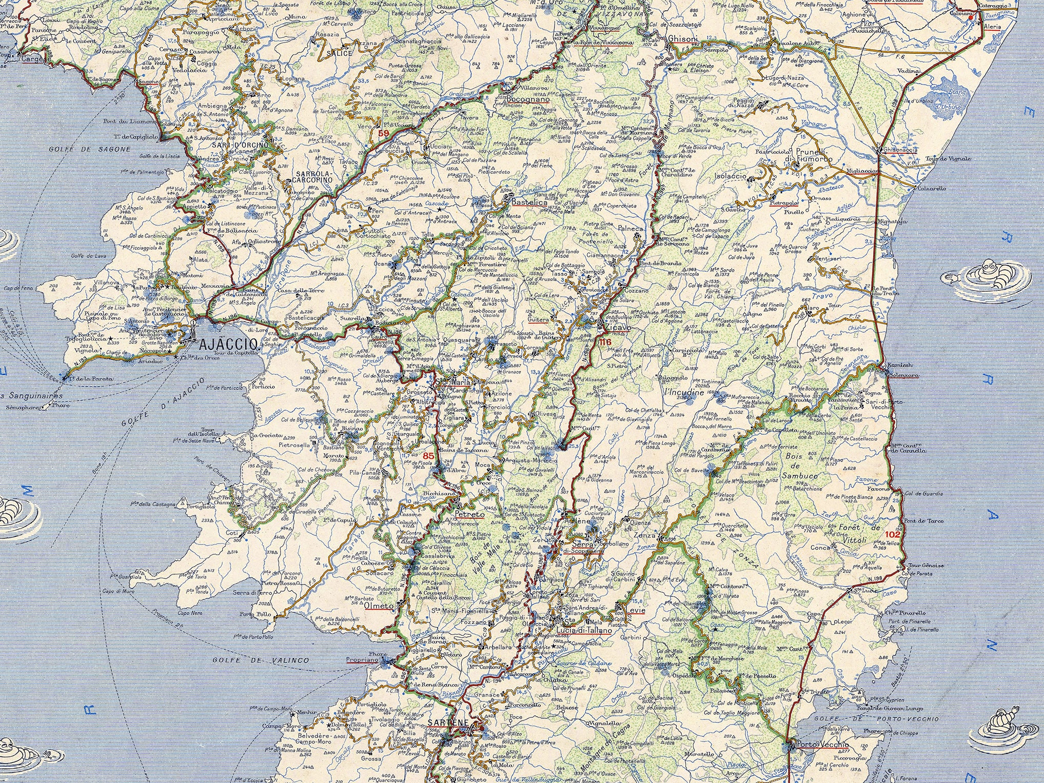 Large Corsica Map Corsica Wall Art Old Corsica Print - Etsy