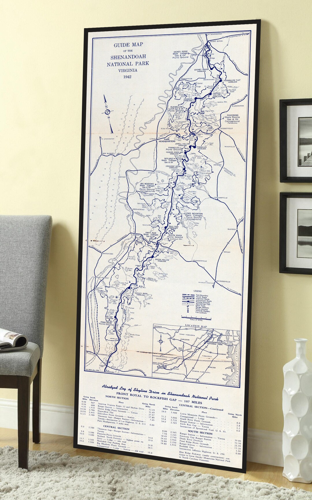 Guide Map of the Shenandoah National Park, Virginia Trails, Vintage ...