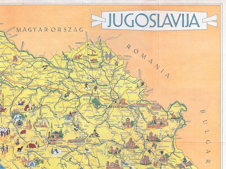 Antique Yugoslavia Travel Map 1954, Jugoslavija Tourism Pocket Guide ...