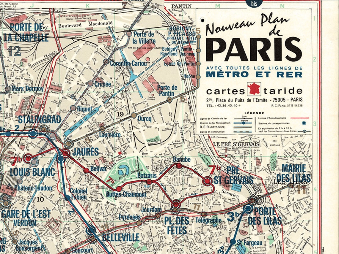 Detailed Map of Paris Showing All Metro and RER Lines Paris | Etsy Canada