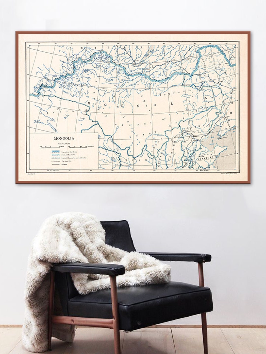 Vintage Map of Mongolia, Old Mongolia Wall Art, Historic Mongolia Art ...