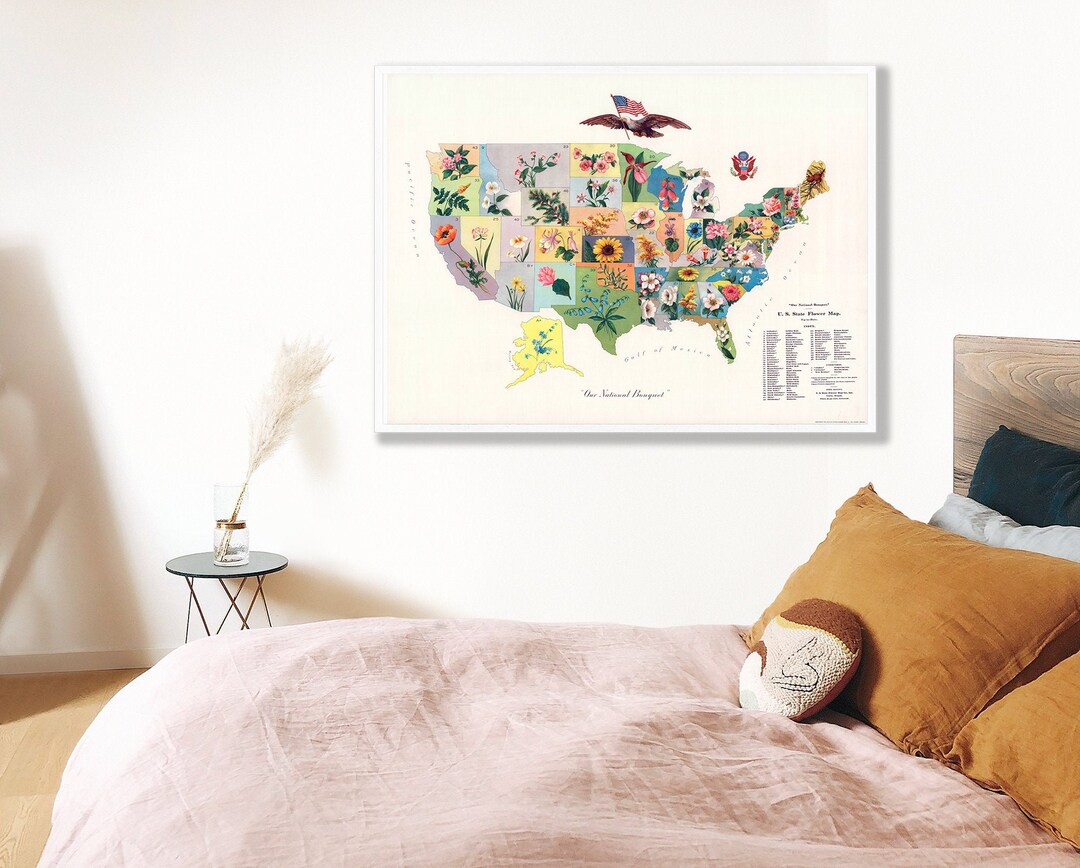 Pictorial Flower Map of the United States, Showing the 46 State Flowers ...
