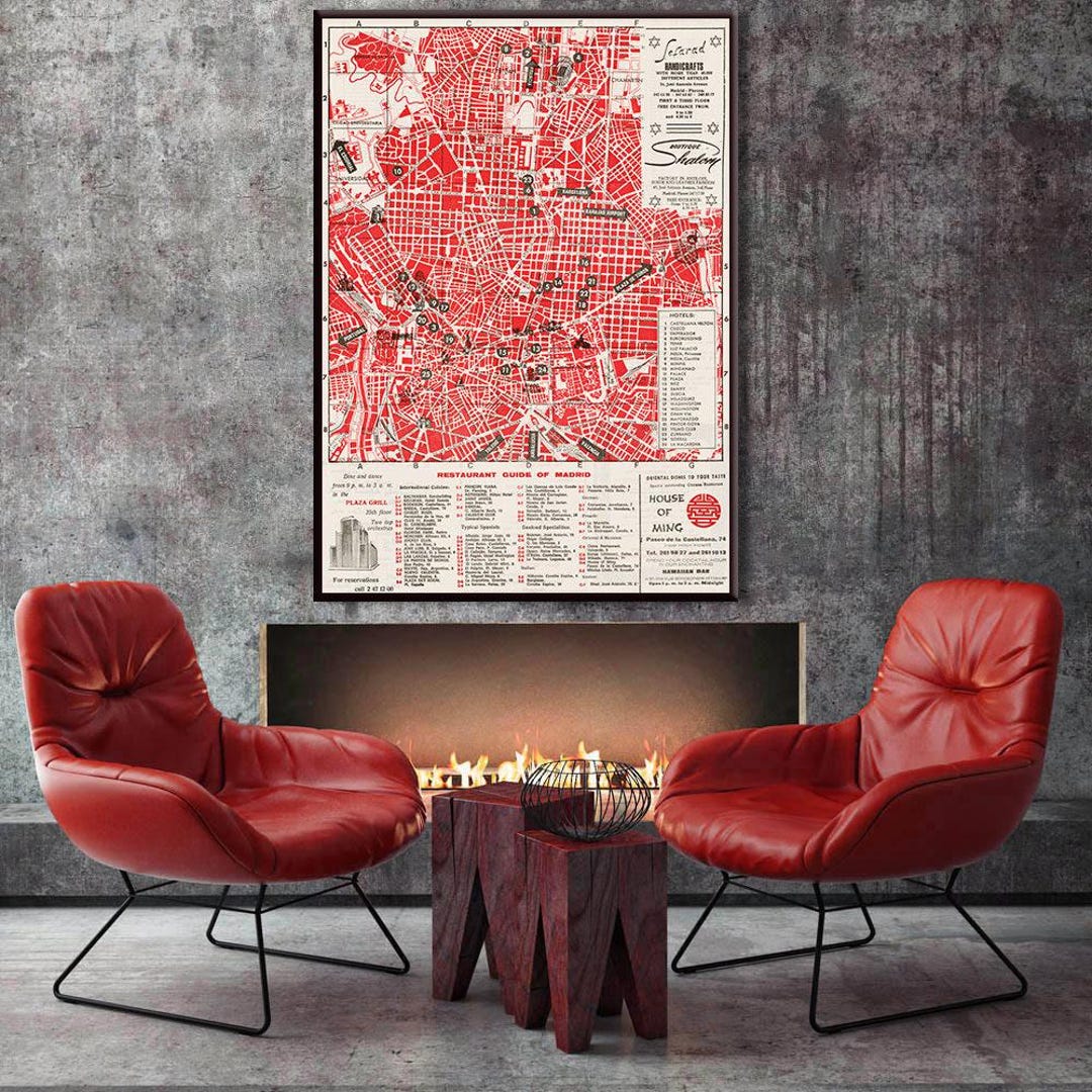 Vintage Madrid Map Print: 1960s Restaurant Guide Art - Etsy