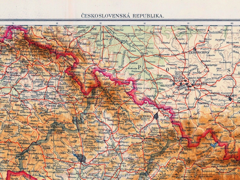 Vintage Map of Czechoslovakia Old Czechoslovakia Map Large - Etsy