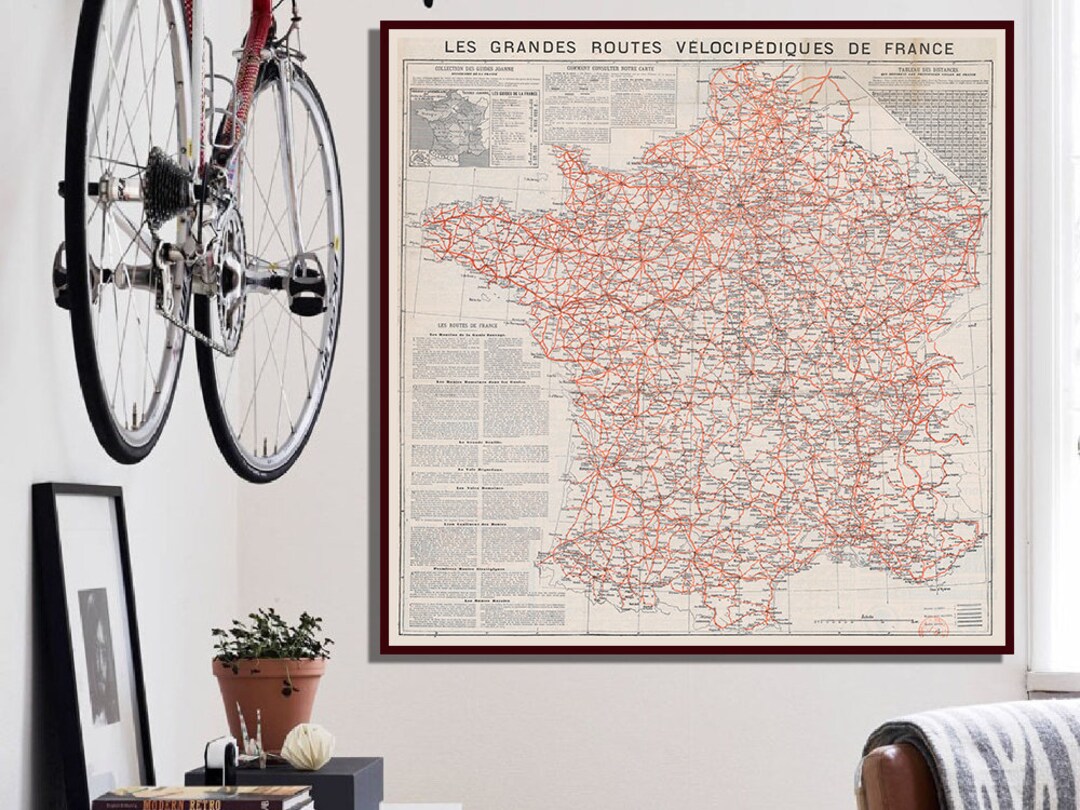 Vintage French Cycling Trails Map - Bicycle Enthusiast Gift, France ...