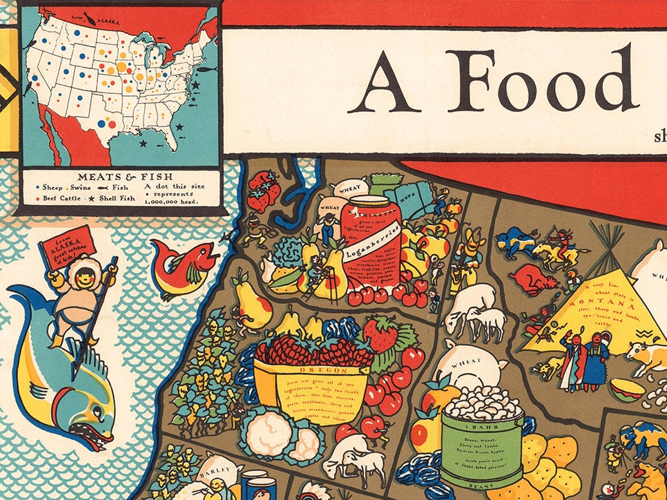 A Food Map of the United States Vintage United States Map US - Etsy