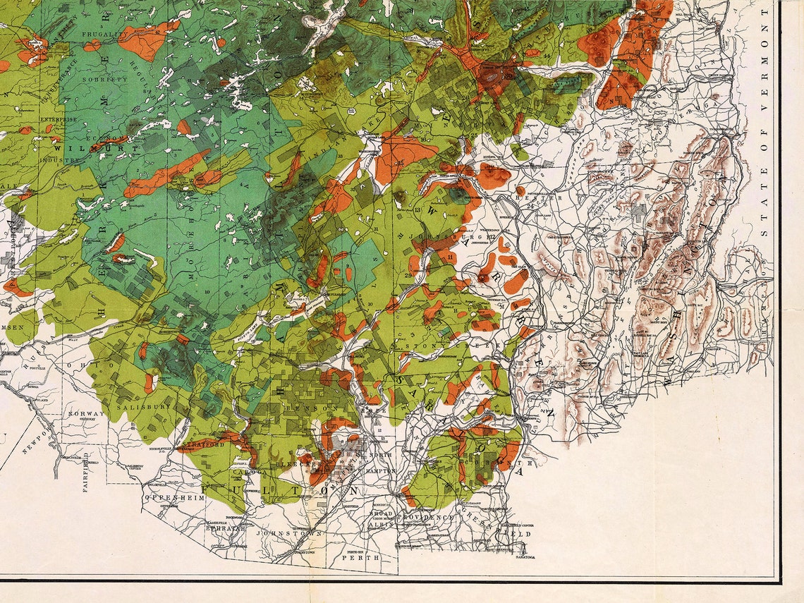 Old Map of the Adirondack Region Adirondack Mountains | Etsy