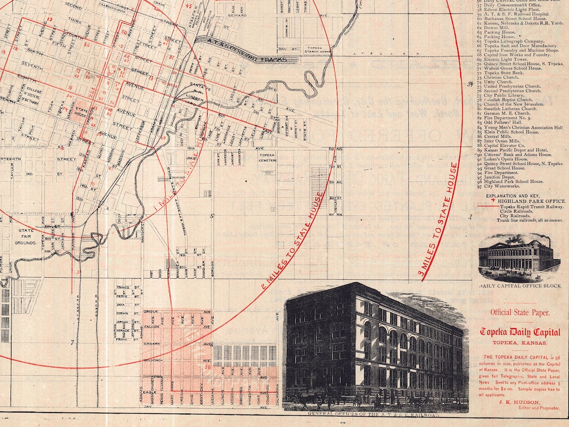Map of the City of Topeka Shawnee County Kansas vintage | Etsy