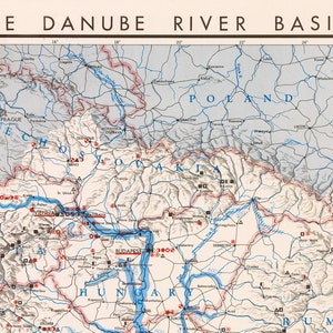 The Danube River Basin, Vintage Map of Danube River, Danube River Map ...