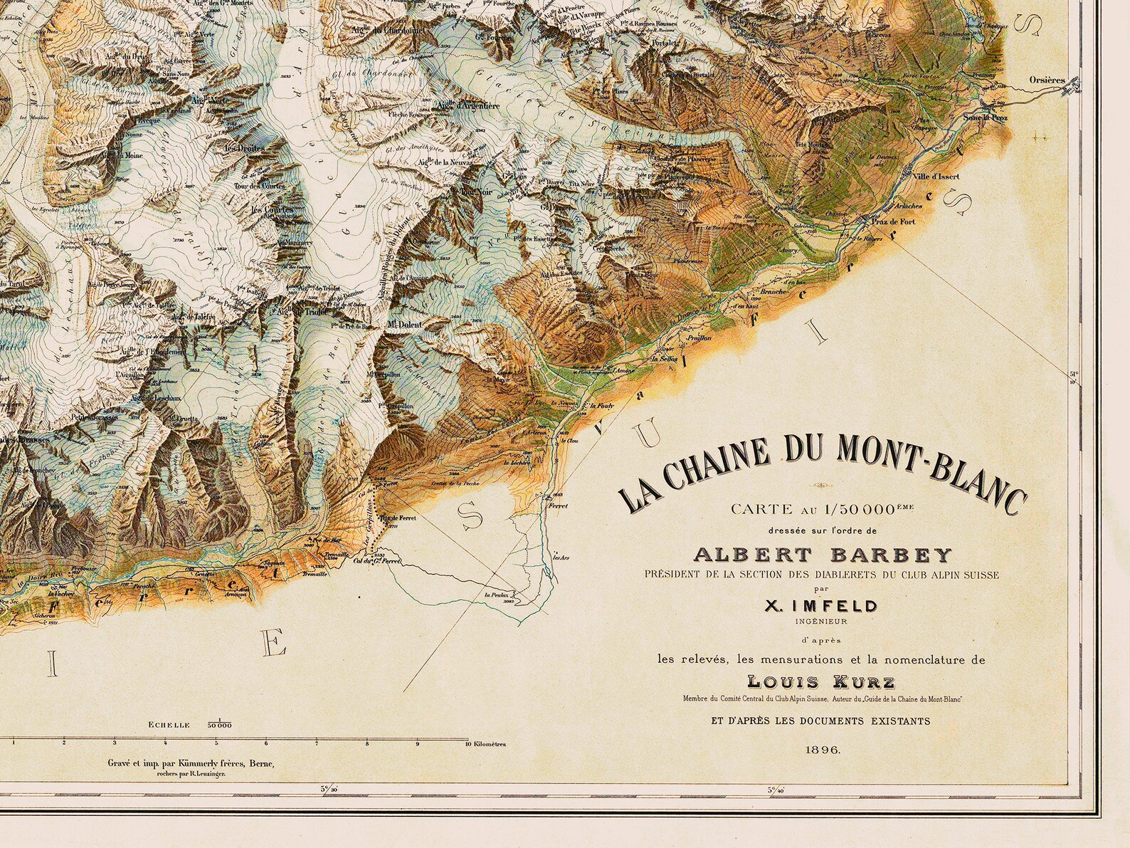 Old Map of the Mont Blanc Massif Mont Blanc Range in the | Etsy