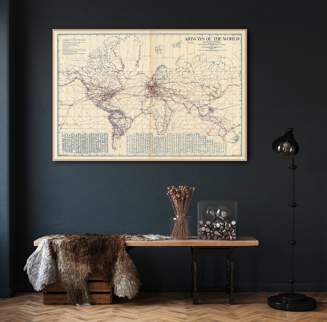 Vintage Airlines of the World Map on Mercator's Projection, Best ...