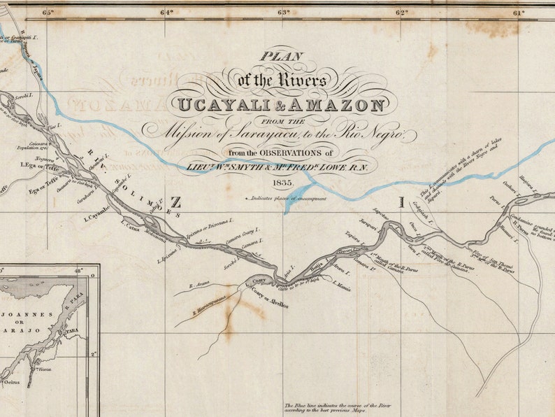 Amazon River Map Vintage Ucayali and Maranon Rivers Rio - Etsy