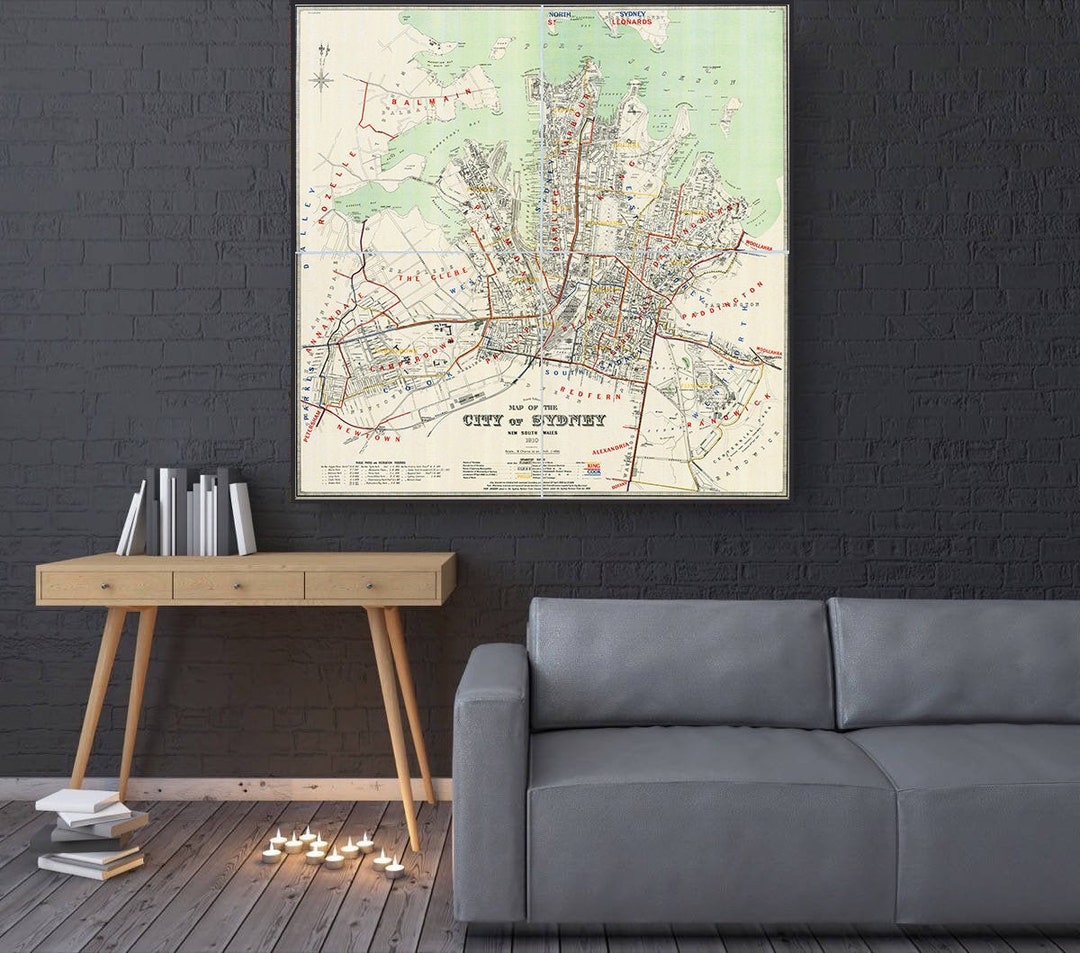 Vintage Map of Sydney, Old Sydney Map , Australia Maps, Australian ...