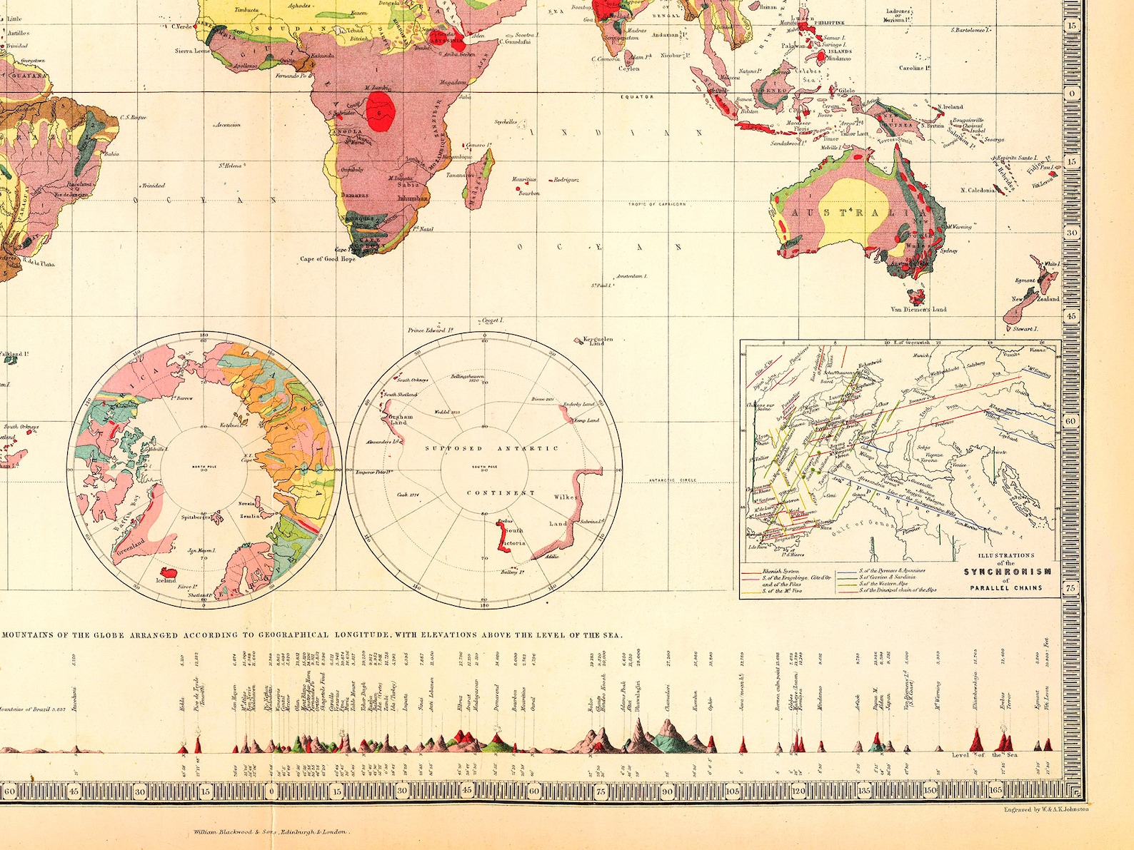 The geological structure of the globe vintage geological map | Etsy