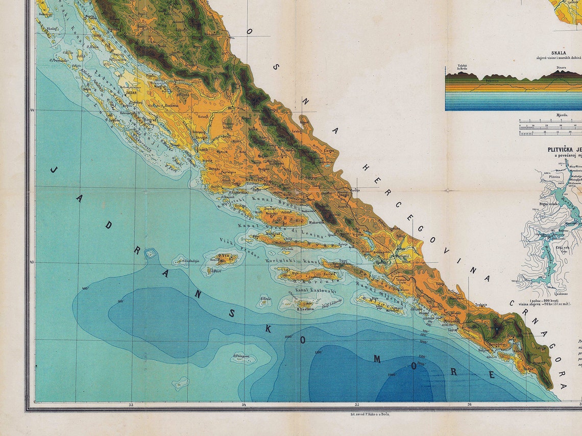 Vintage Topographic Map of Croatia Map of the Kingdom of - Etsy