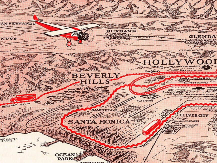 Vintage Los Angeles travel map print 1930.Special Sightseeing | Etsy