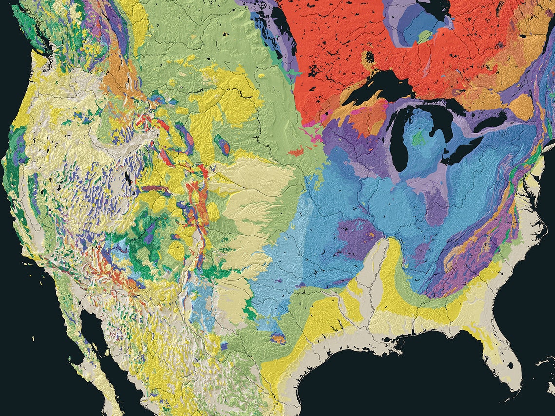 Geological Map of North America Geology Decor Geology Art - Etsy
