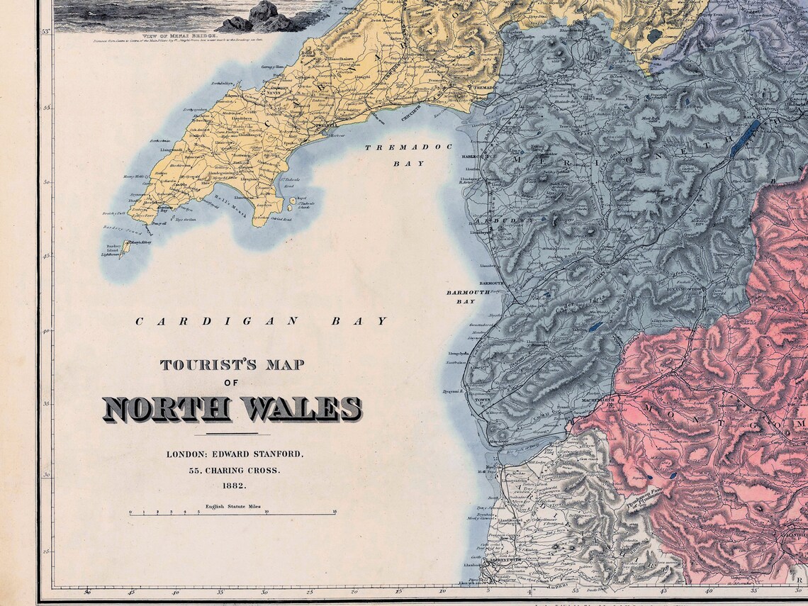 Tourist's Map of North Wales 1882. North Wales Map Print - Etsy