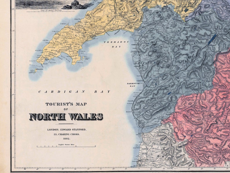 Tourist's Map of North Wales 1882. North Wales Map Print - Etsy