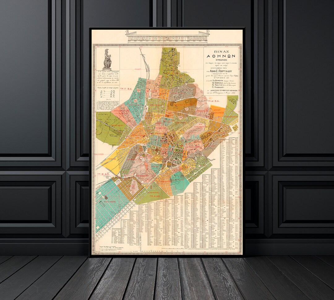 Vintage Map of Athens and Its Ancient and Modern Quarters, Old Athens ...