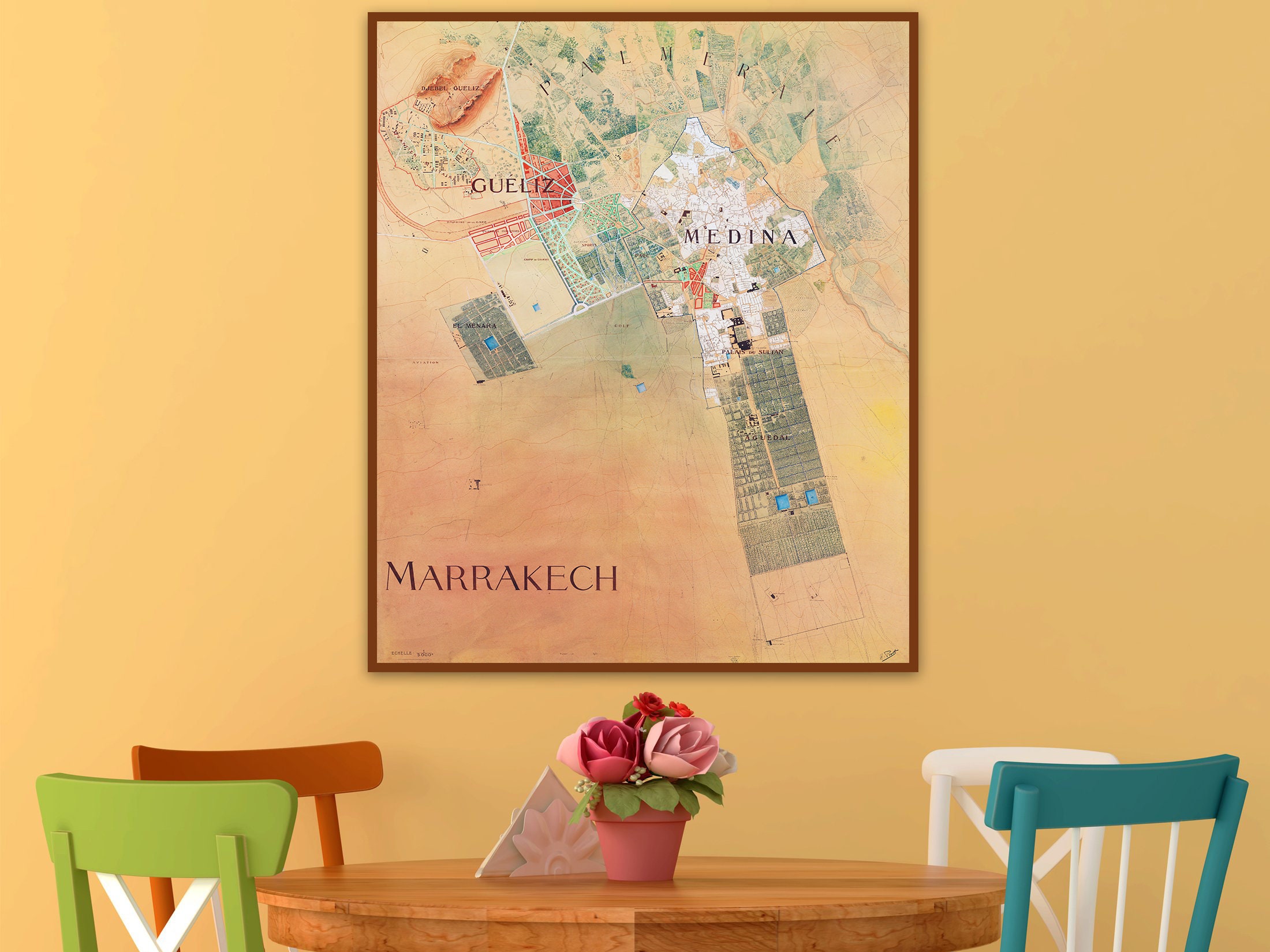 Marrakesh Map Art Old Marrakesh Map Marrakesh Wall Art - Etsy