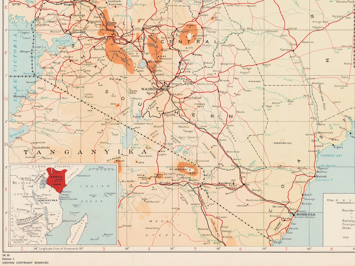 Vintage Map of Kenya Old Kenya Map Kenyan Wall Art Kenyan - Etsy