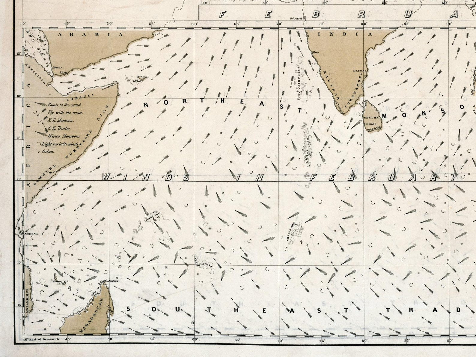 Indian Ocean Monsoon Map: Vintage Wind & Trade Route Chart - Etsy UK