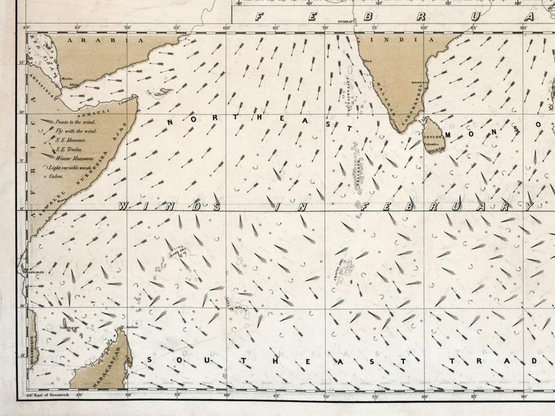 Indian Ocean Monsoon Map: Vintage Wind & Trade Route Chart - Etsy UK