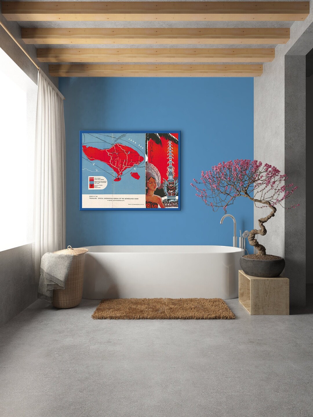 Vintage Map of Bali, Old Bali Map, Bali Wall Map, Tourist Map of Bali ...