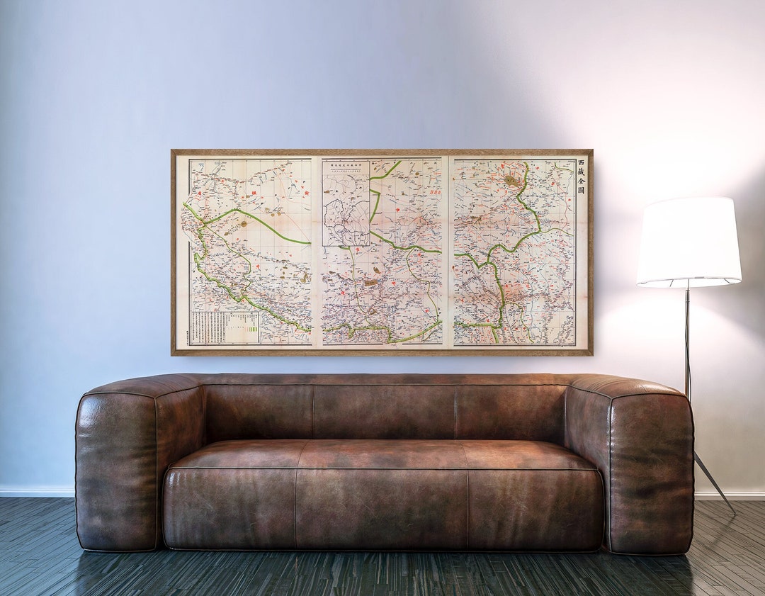 Mapa completo del Tíbet, mapa vintage del Tíbet, decoración del hogar ...