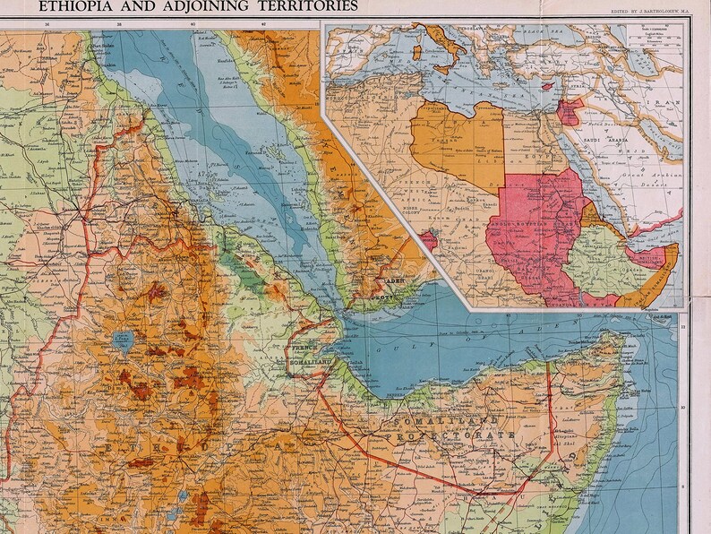 Vintage Map of Ethiopia Old Ethiopia Print Ethiopia Wall - Etsy