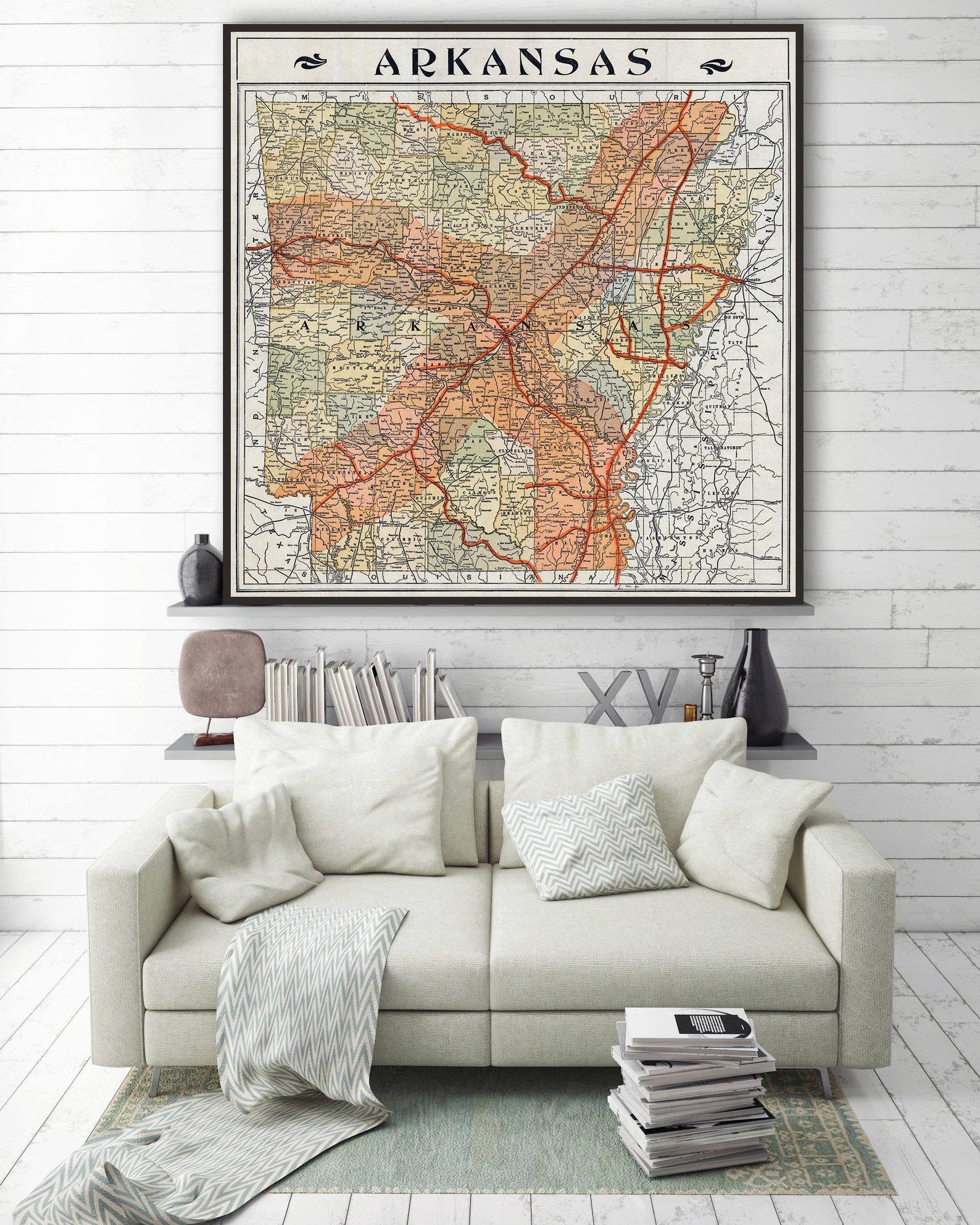 Vintage Arkansas Map Print: Land Grants, Railways Wall Art - Etsy
