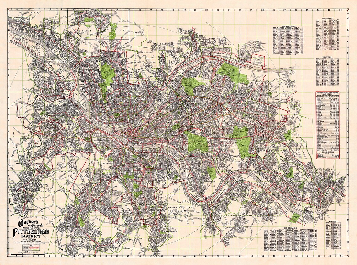 Vintage Map of Pittsburgh Old Pittsburgh Map Pittsburgh - Etsy