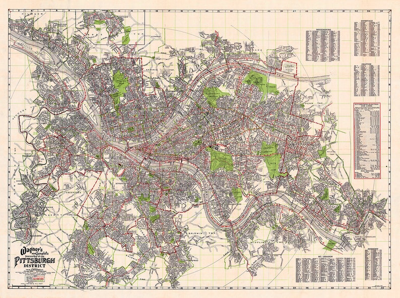Vintage Map of Pittsburgh Old Pittsburgh Map Pittsburgh - Etsy